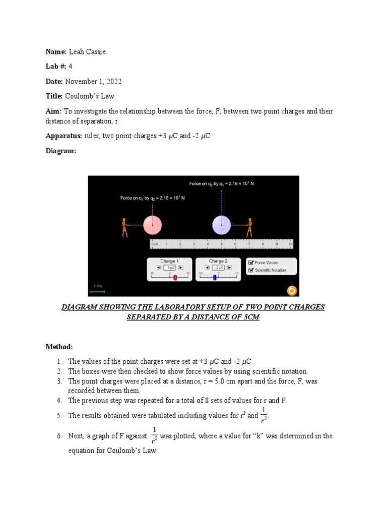 Coulomb's Law Lab | PDF | Force | Physics