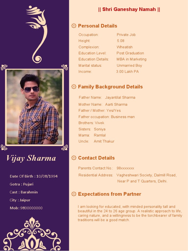 Hindu Marriage Biodata Format | PDF