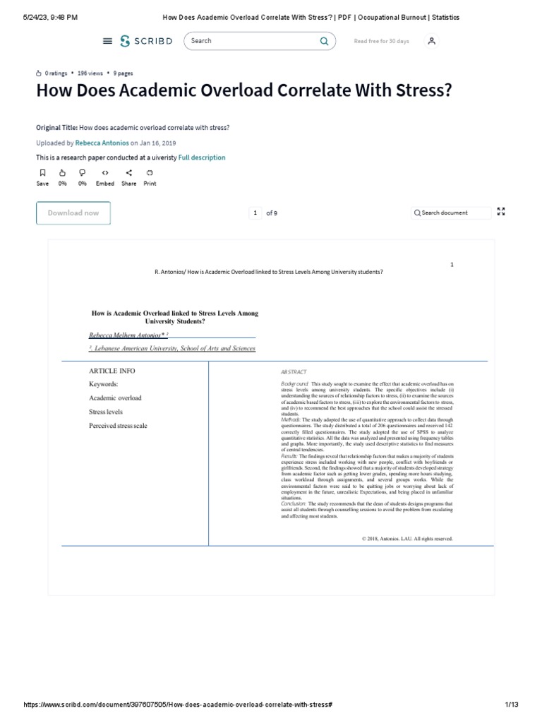 How Does Academic Overload Correlate With Stress - PDF - Occupational ...