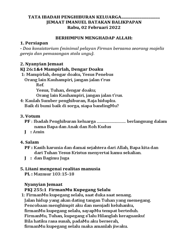 Tata Ibadah Penghiburan 1 | PDF