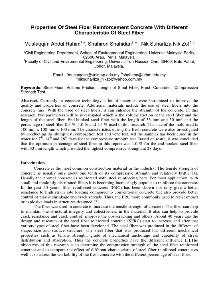 Properties of Steel Fiber Reinforcement | PDF | Concrete | Reinforced ...