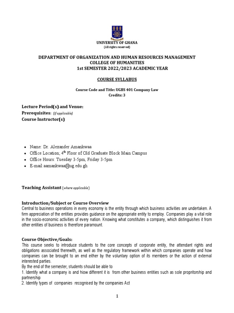 Company Law Course Outline 2023 | PDF | Stocks | Securities (Finance)