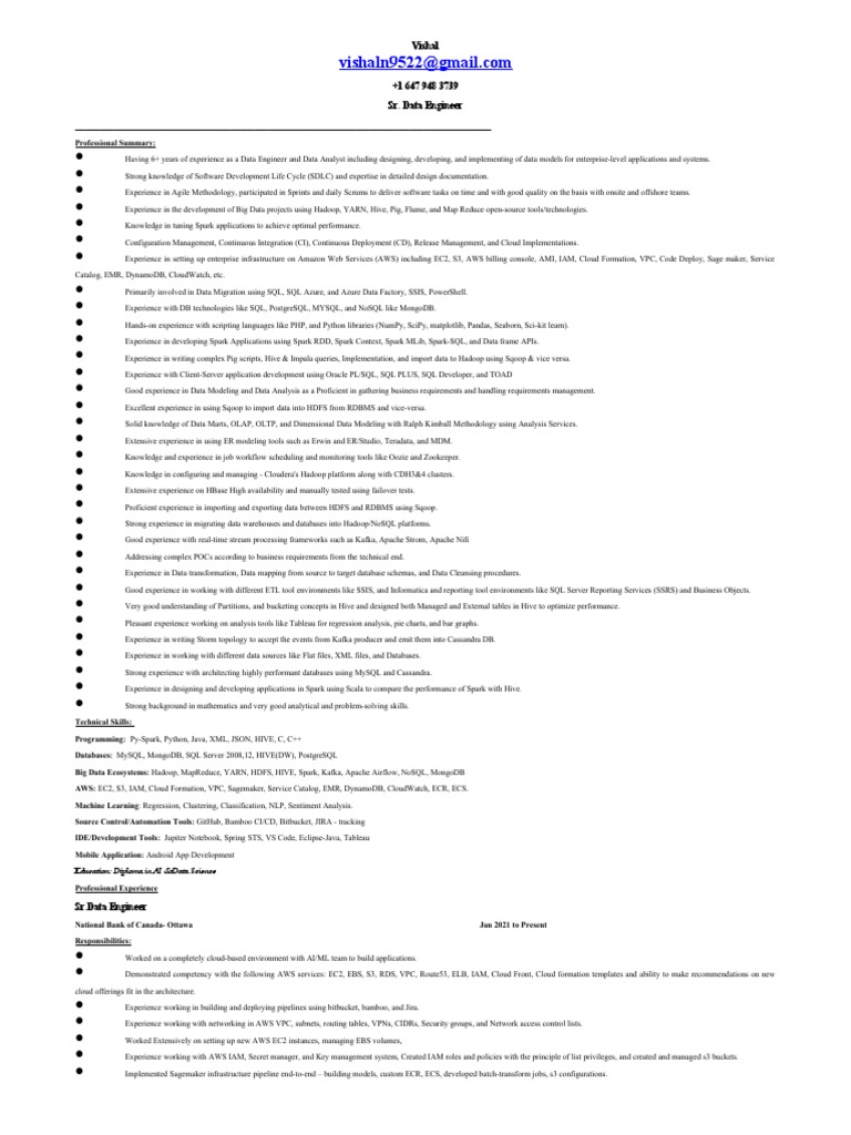Vishal DataEngineer | PDF | Microsoft Sql Server | Apache Spark Vishal DataEngineer | PDF | Microsoft Sql Server | Apache Spark