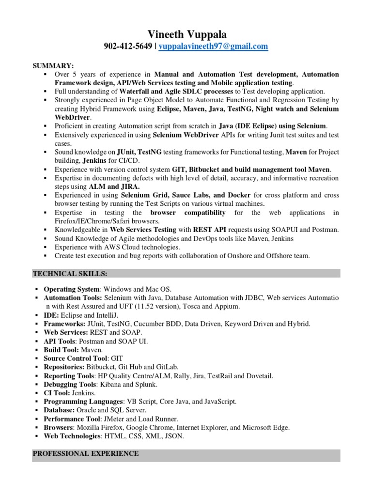 QA Automation Engineer Resume | PDF | Selenium (Software) | Software ...