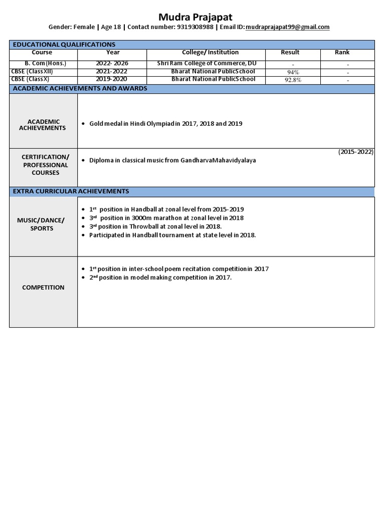 CV Format (Generic) | PDF