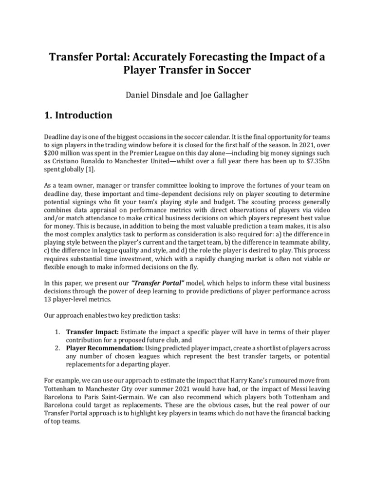 Transfer Portal Accurately Forecasting The Impact of A 2201.11533 | PDF ...