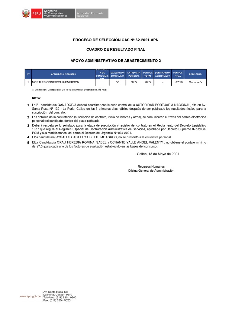 Resultado Final Cas 32 2021 | Descargar gratis PDF | Gobierno