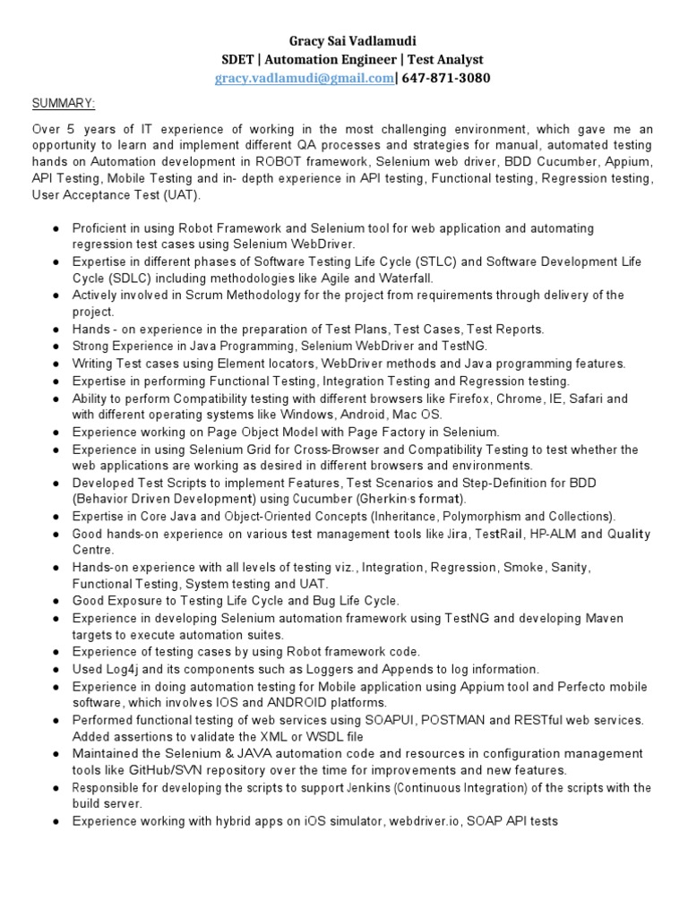Gracy Sai Resume | PDF | Selenium (Software) | Software Testing
