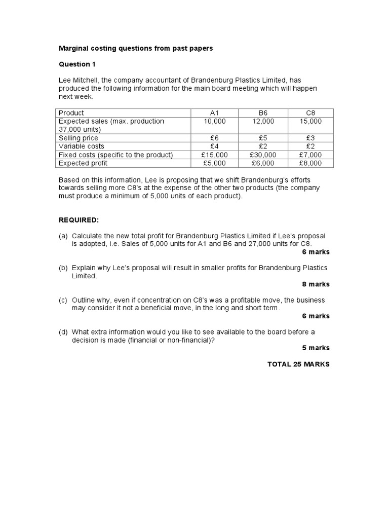 Marginal Cost Questions - Past Exam | PDF | Investing | Market (Economics)