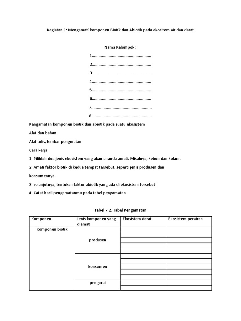 LKPD Komponen Biotik Dan Abiotik | PDF