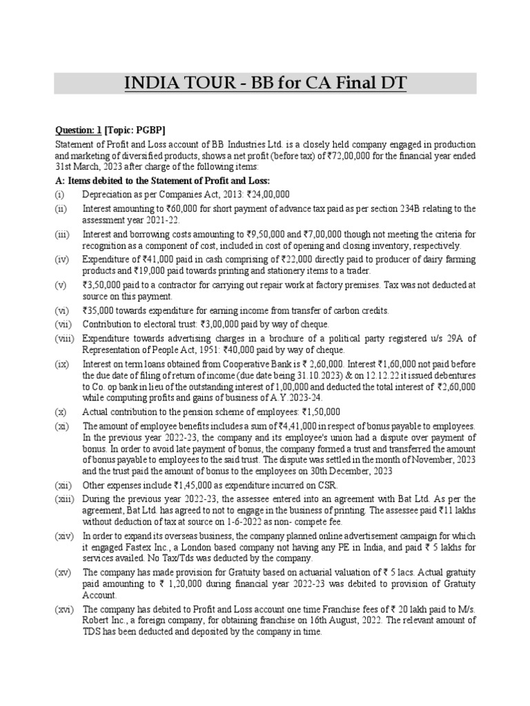 CA Final DT Super 30 Questions | PDF | Expense | Tax Deduction