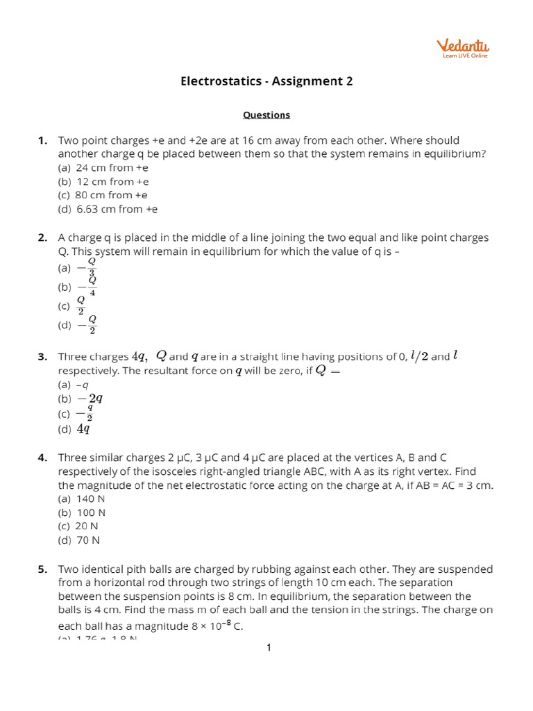 Electrostatics - Assignment 2 | PDF | Science & Mathematics
