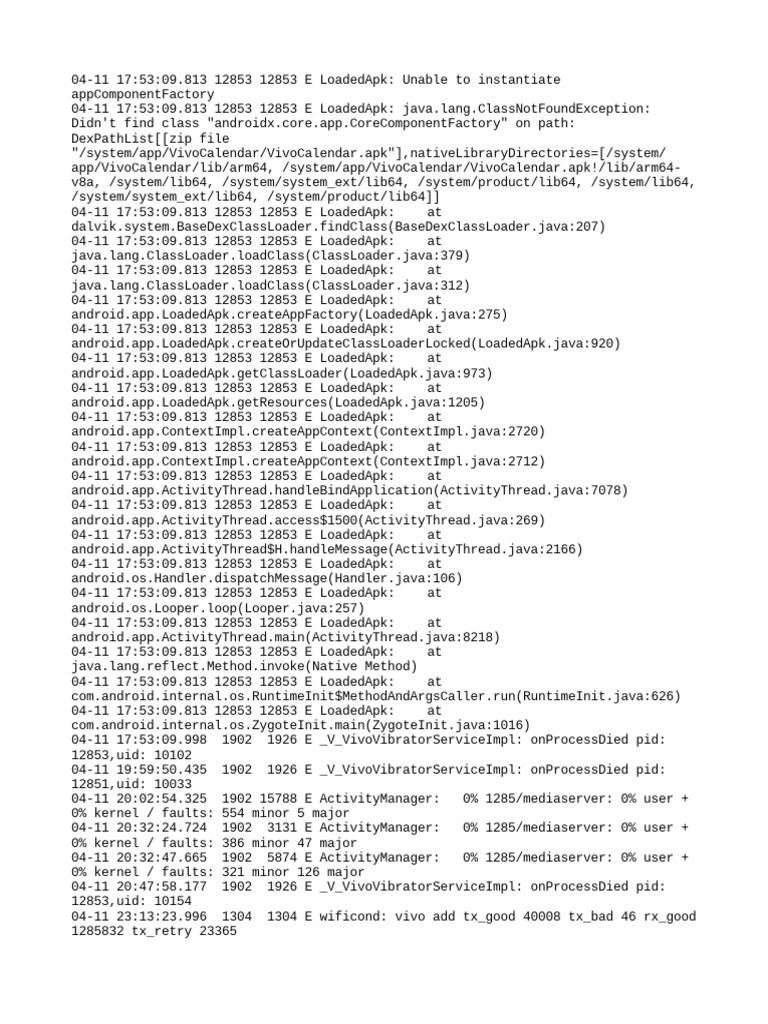 Android ClassNotFoundException Error Log | PDF | Operating System Technology | Mobile Linux