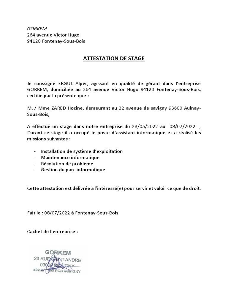 Attestation de stage en informatique | PDF | Technologie et ingénierie