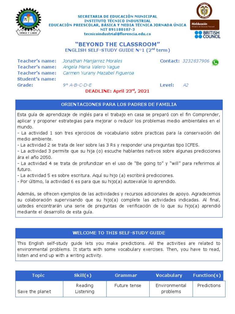 9° Self Study Guide N°1 (2nd Term) | PDF