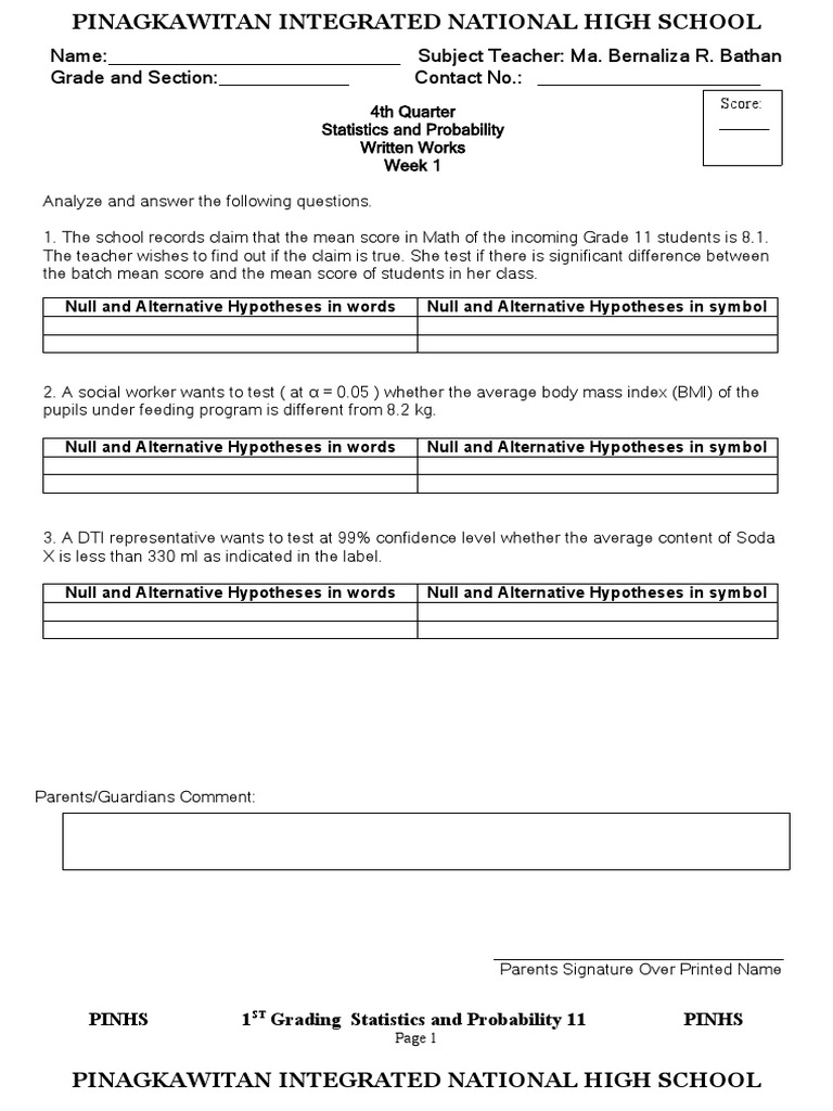 1 WorkText WW and PT Stat and Prob | PDF | Null Hypothesis | Hypothesis 1 WorkText WW and PT Stat and Prob | PDF | Null Hypothesis | Hypothesis