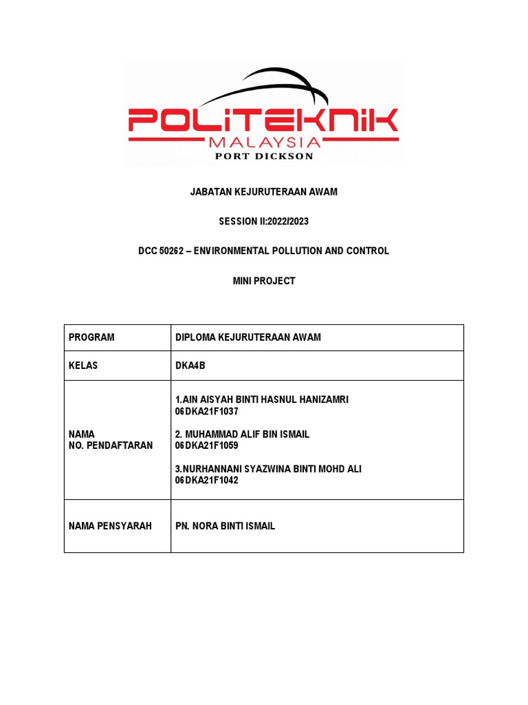 DCC 50262 - Environmental Pollution and Control Mini Project | PDF