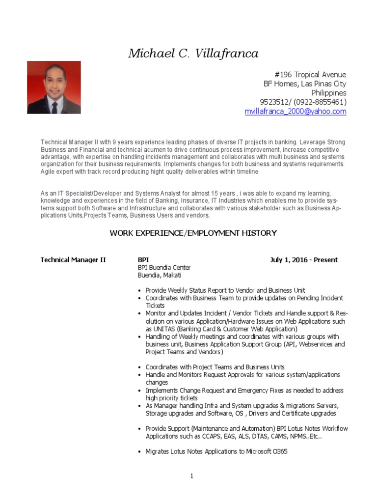 CV of Michael C. Villafranca | PDF | Databases | Scripting Language