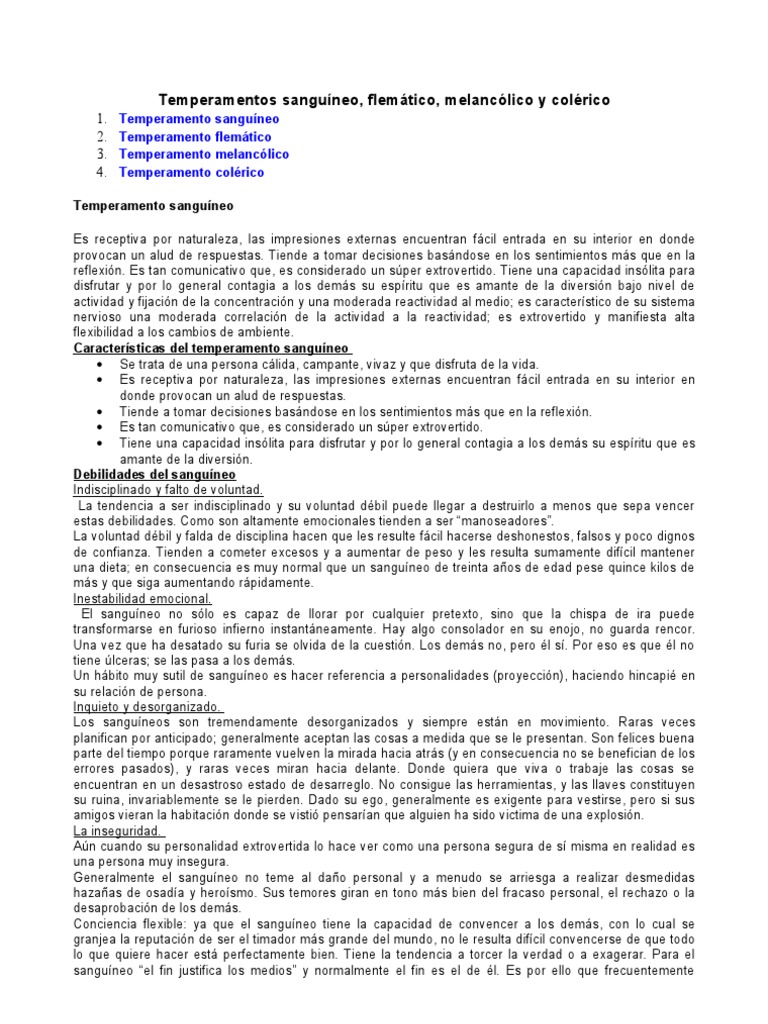 Características de los Temperamentos | PDF | Temperamento | Conceptos ...