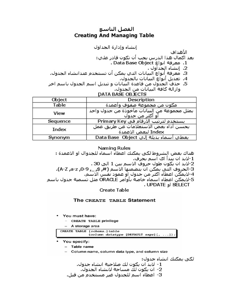 9 Creatingandmanaging Tables Pdf 