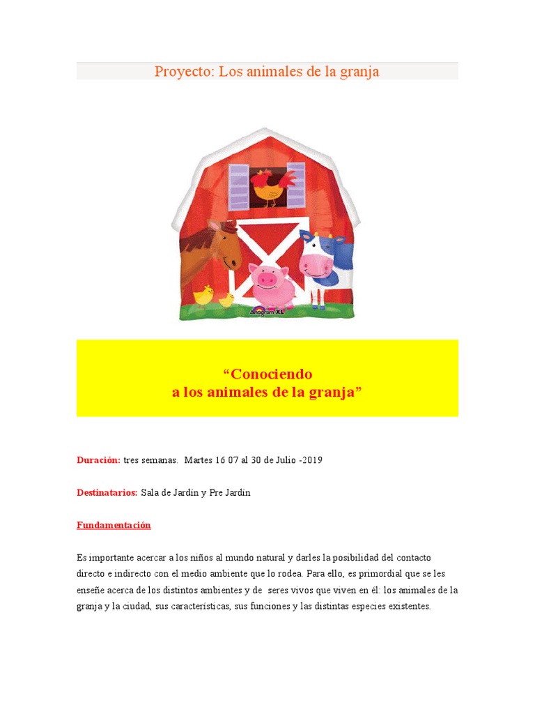 Proyecto: Animales de la Granja Preescolar | PDF
