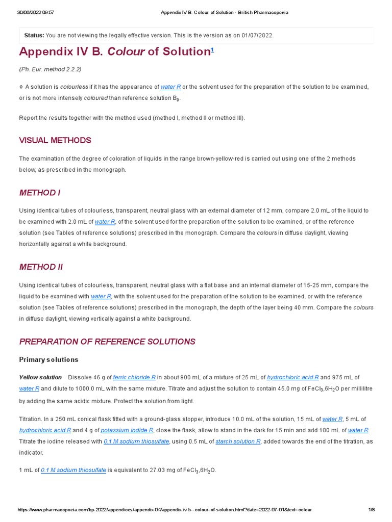 Appendix IV B. Colour of Solution - British Pharmacopoeia | PDF | Color ...