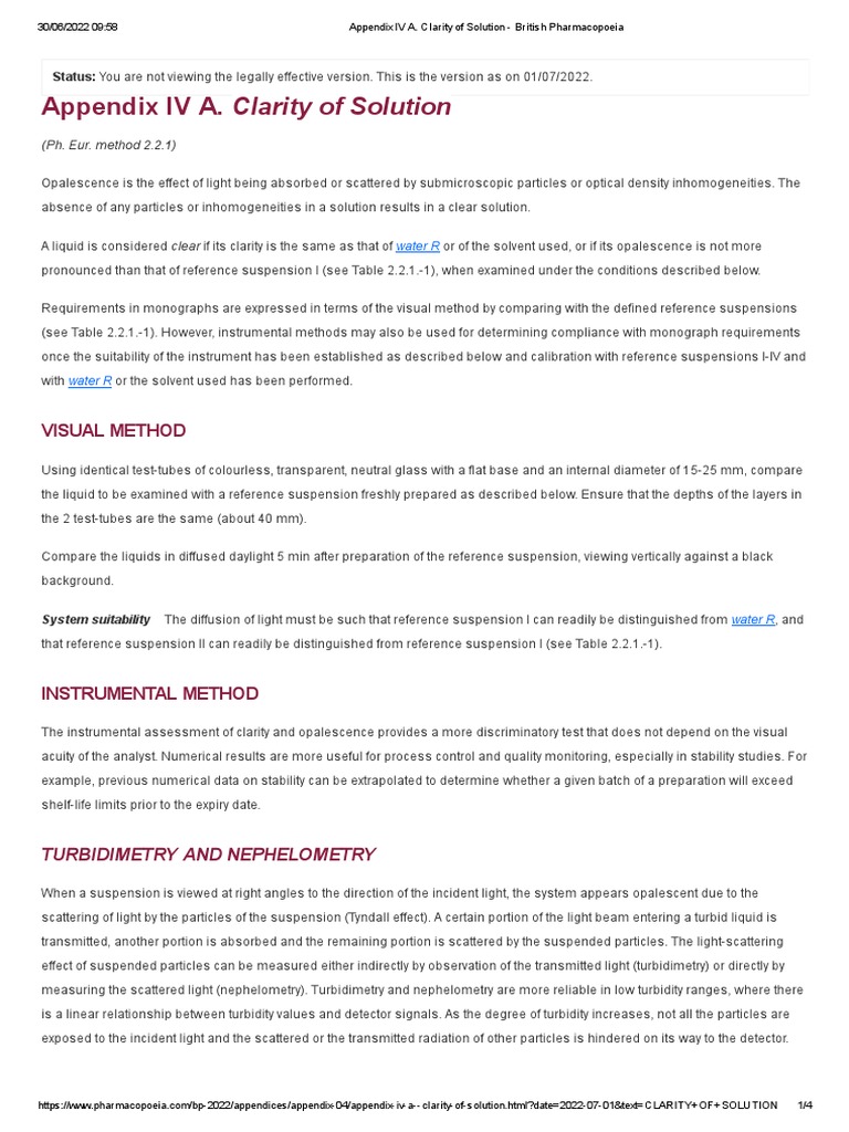 Appendix IV A. Clarity of Solution - British Pharmacopoeia | PDF ...