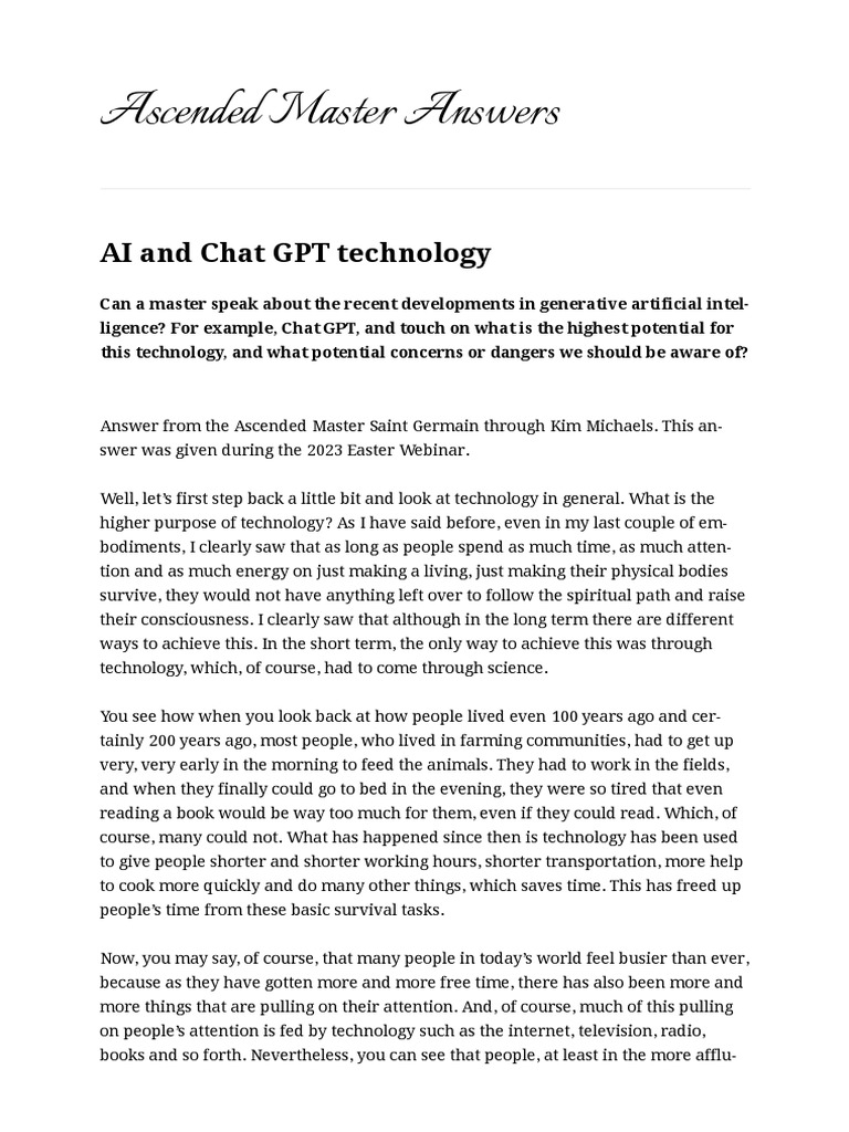 AI and Chat GPT Technology - Ascended Master Answers | PDF ...