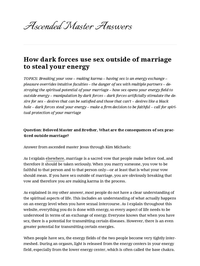 How Dark Forces Use Sex Outside Of Marriage To Steal Your Energy V