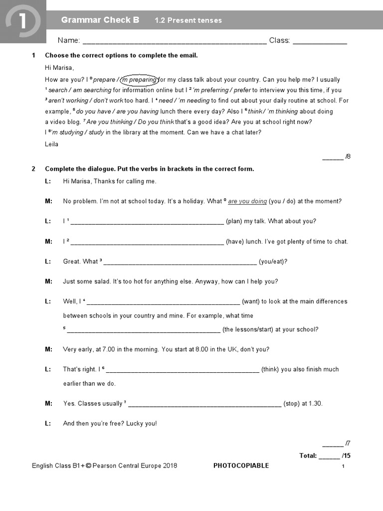 EC - B1P - Grammar Check 1 - 2B | PDF | Cognitive Science | Language ...