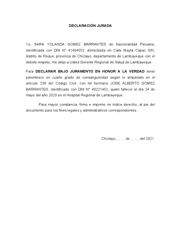 Declaración Jurada Simple | PDF