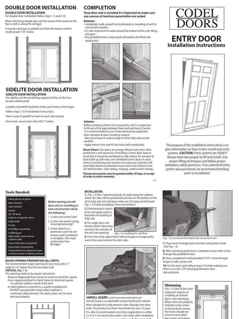 Codel Entry Door Installation Instructions | PDF | Door | Building ...