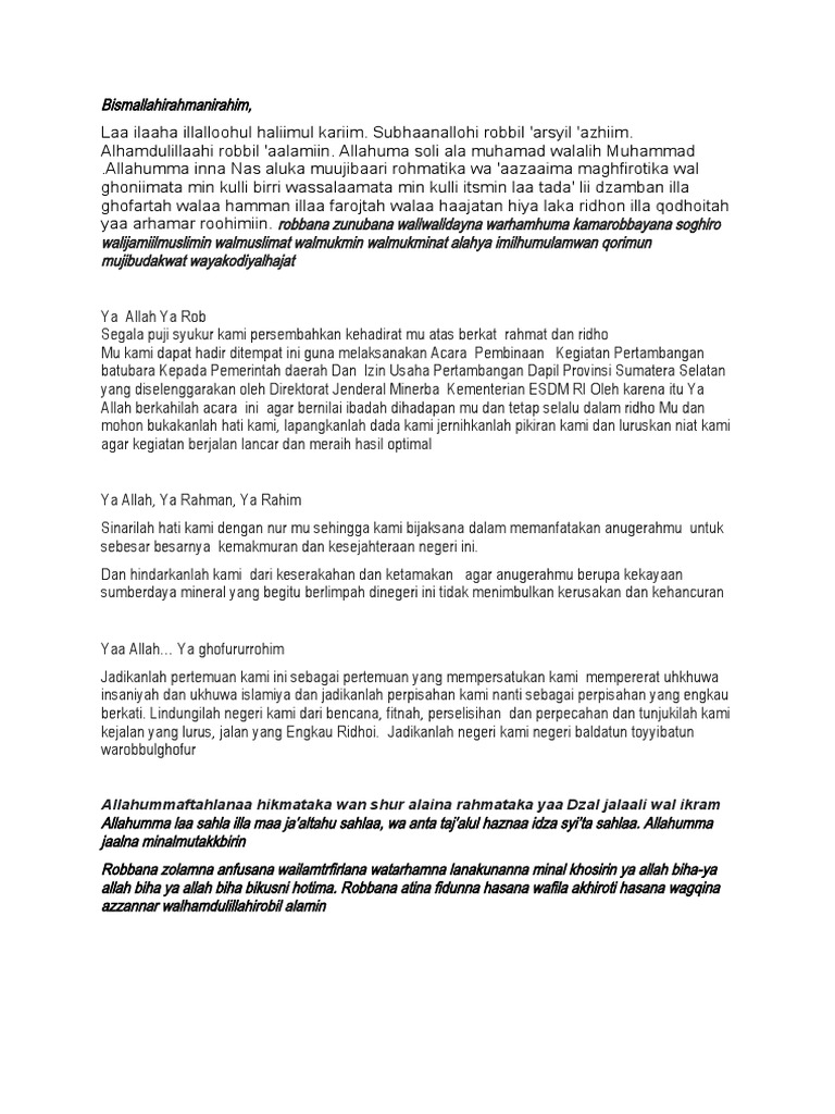 Doa Bimtek Pengelolaan Limbah | PDF