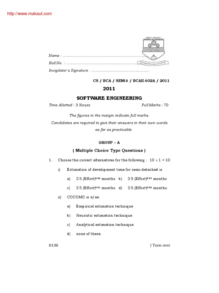 Bca Bca 602a Software Engineering 2011 | PDF | Risk | Risk Management