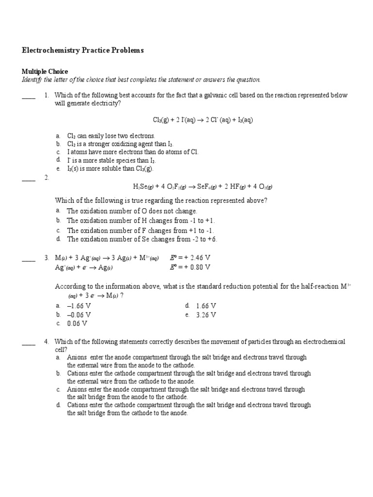 AP Chemistry Electrochemistry Problems | PDF | Anode | Cathode