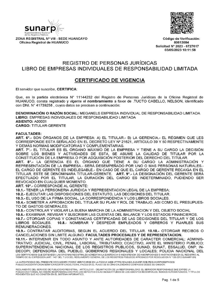 Vigencia Poder Meganels | PDF