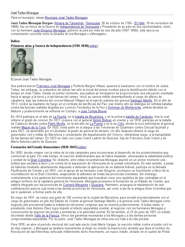 José Tadeo Monagas | PDF | América del Sur | Venezuela