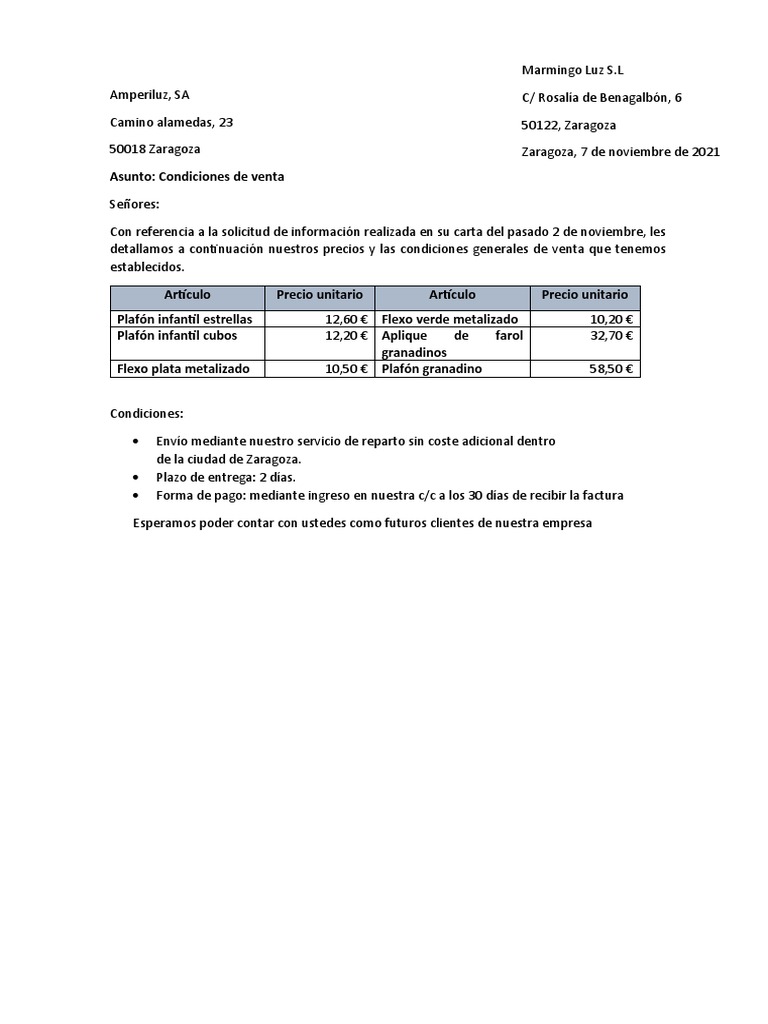 Condiciones de Venta Amperiluz Álvaro Giménez | PDF