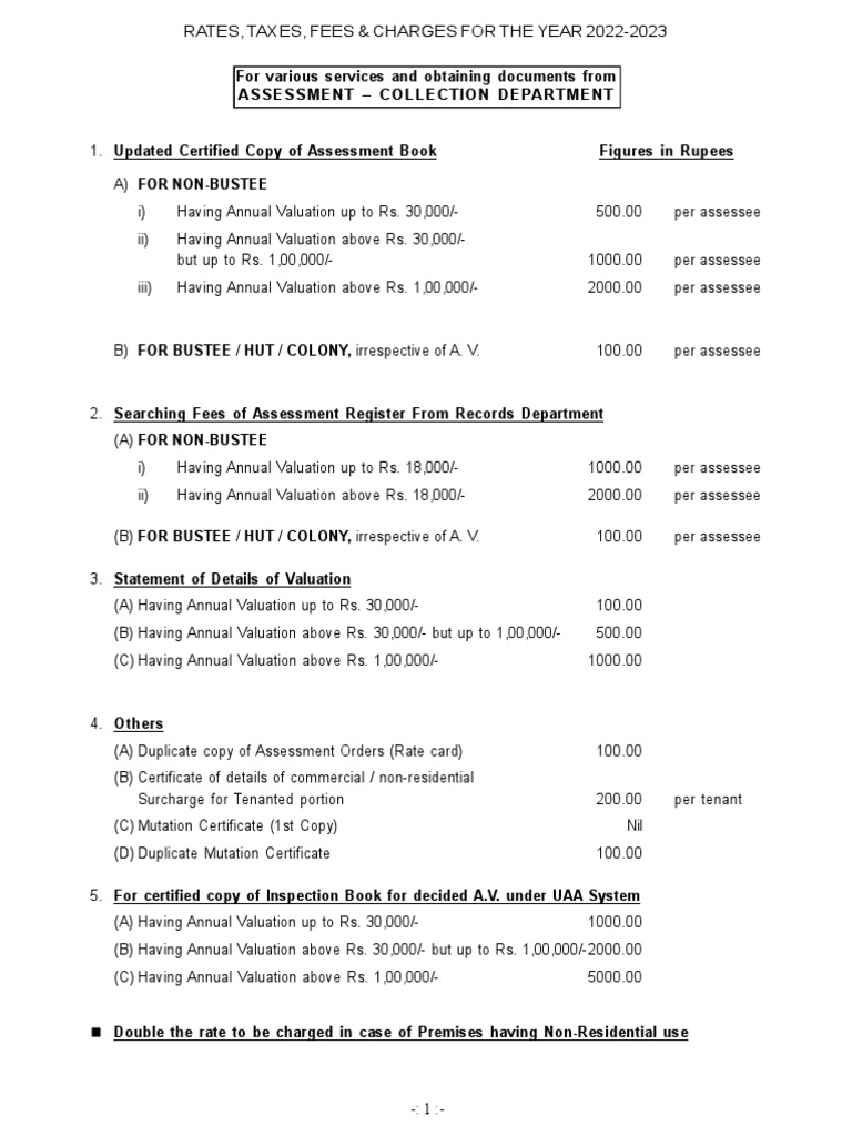 Assessment Rates Charges 2022 2023 | PDF | Real Estate Appraisal | Fee