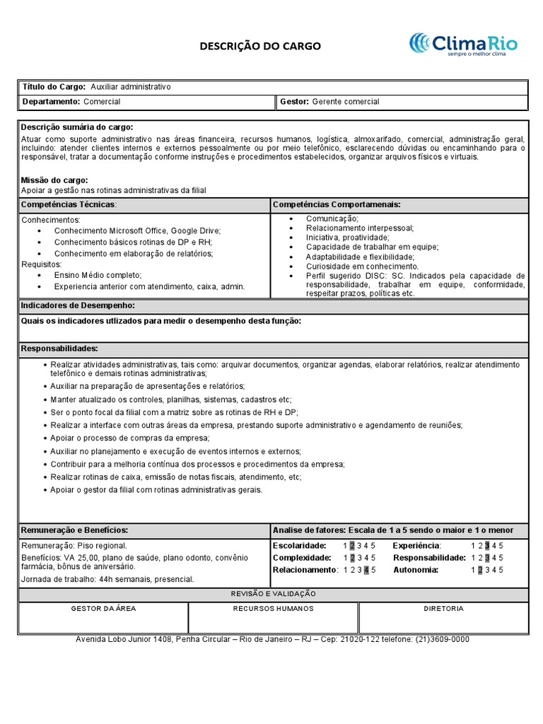 Descrição de Cargo - Auxiliar Administrativo | PDF | Gestão de recursos ...