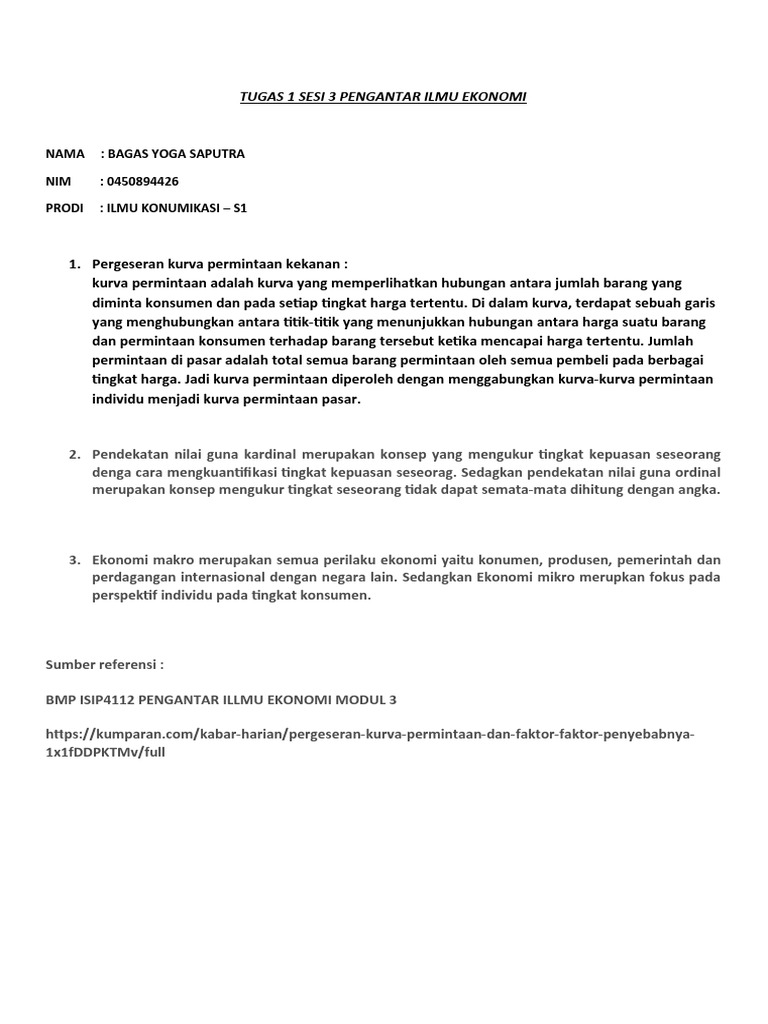 Tugas 1 Sesi 3 Pengantar Ilmu Ekonomi | PDF