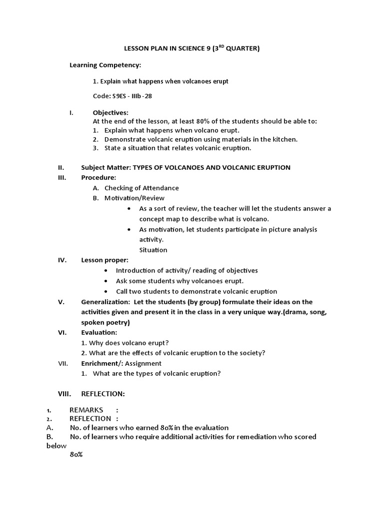 Lesson Plan Earth & Space | PDF | Volcano | Lesson Plan