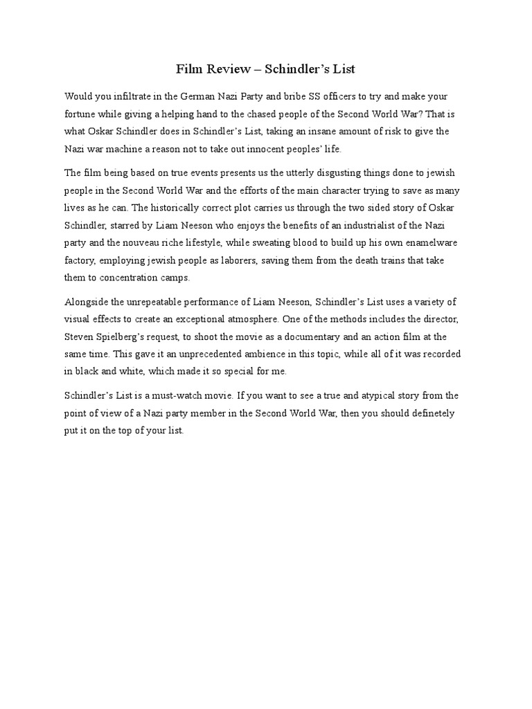 Film Review - Schindler's List | PDF