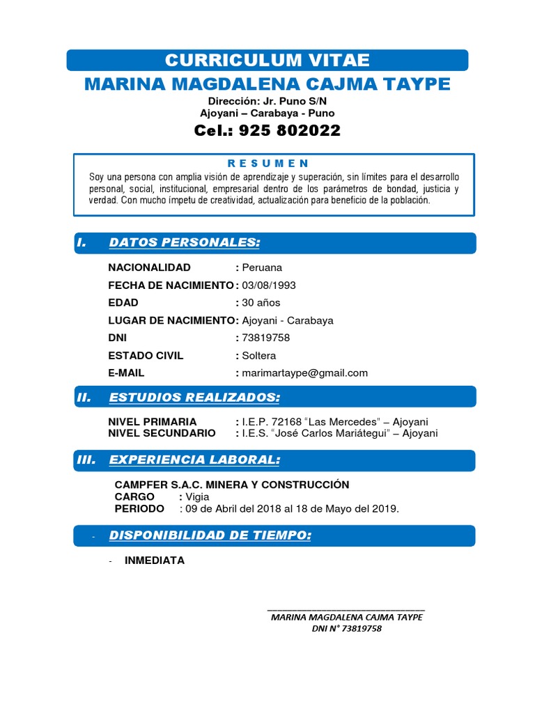 Curriculum Vitae Marina | PDF