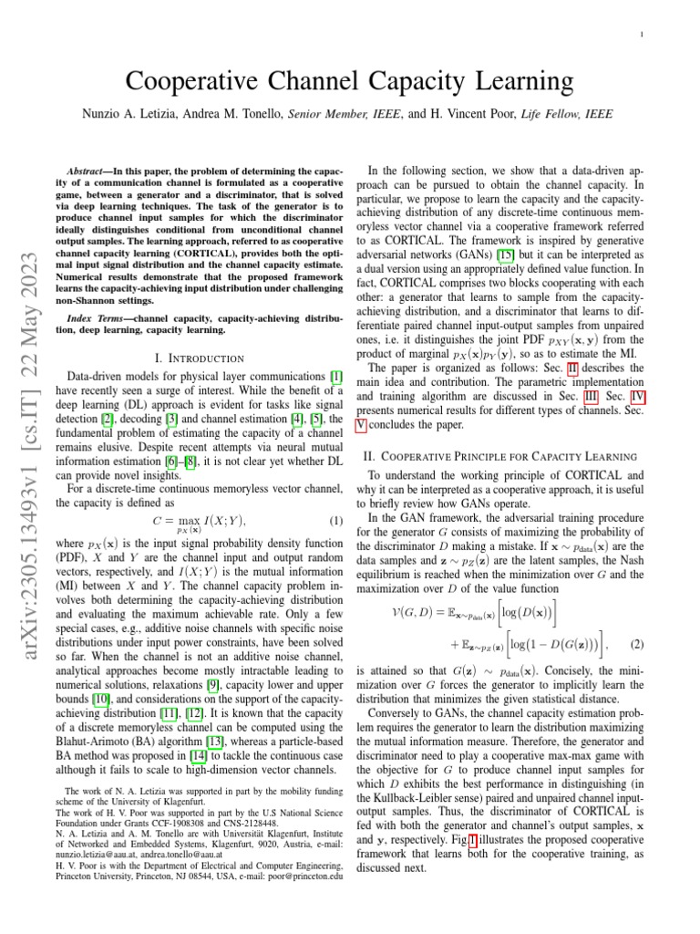 Cooperative Channel Capacity Learning | PDF | Applied Mathematics | Mathematics