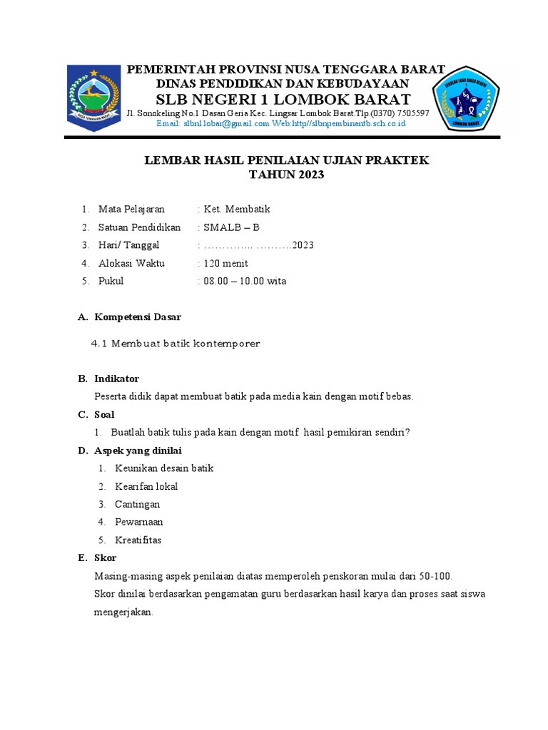 Soal Praktik Membatik Sma 2023 | PDF