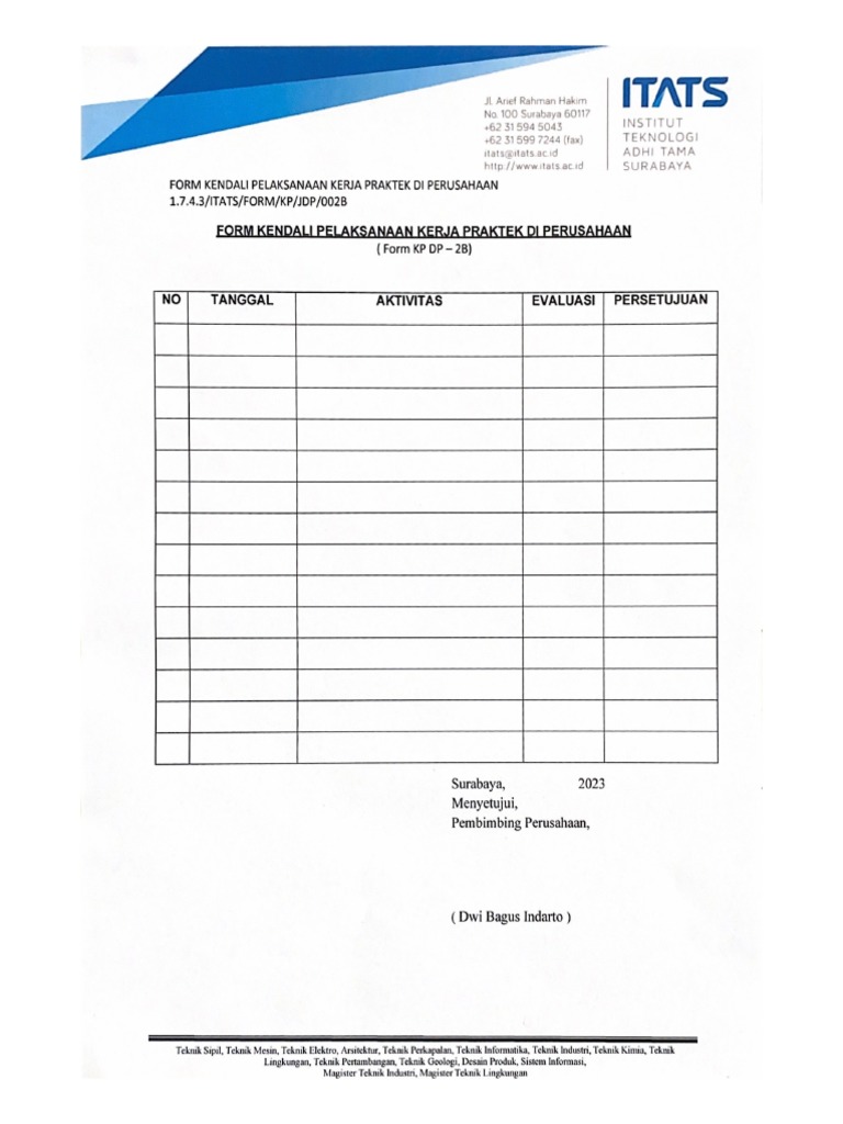 Form Kendali Pelaksanaan Kerja Praktek Di Perusahaan | PDF