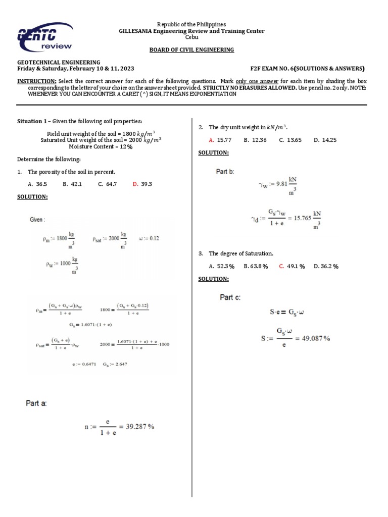 Geotech - Exam 6 (f2f) - Solutions | PDF | Aquifer | Applied And Interdisciplinary Physics