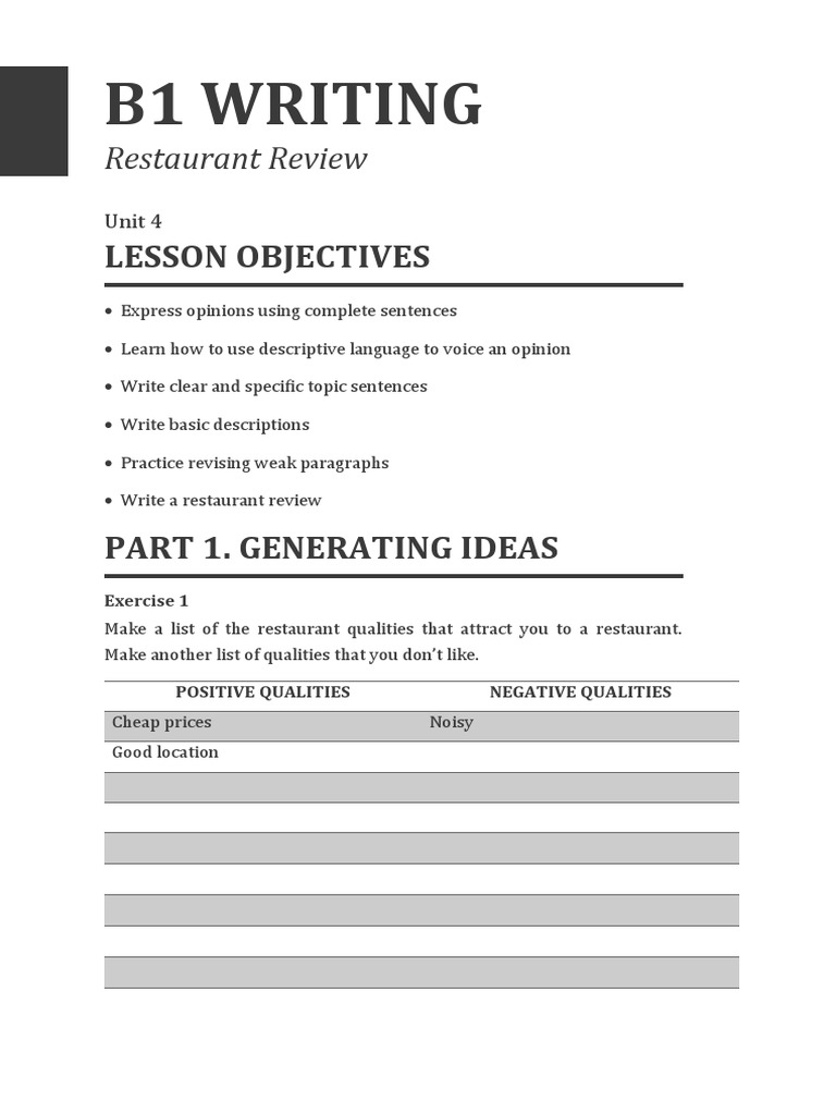 B1 Writing | PDF | Restaurants | Menu
