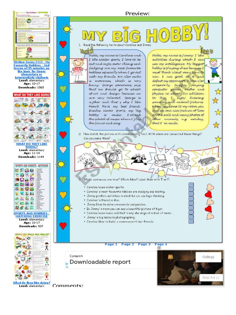 My Big Hobby! - Reading Comprehension (2 Pages) - ESL Worksheet by ...